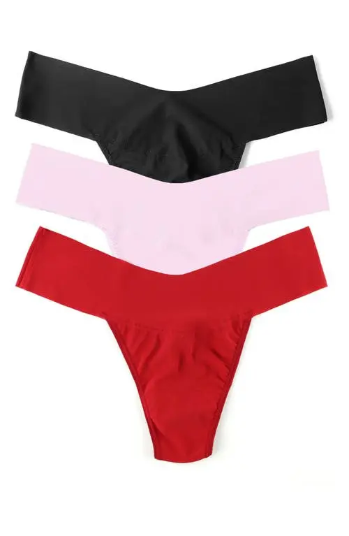 Hanky Panky Breathe Assorted 3-pack V-cut Thongs - Black/bliss Pink/cherryade