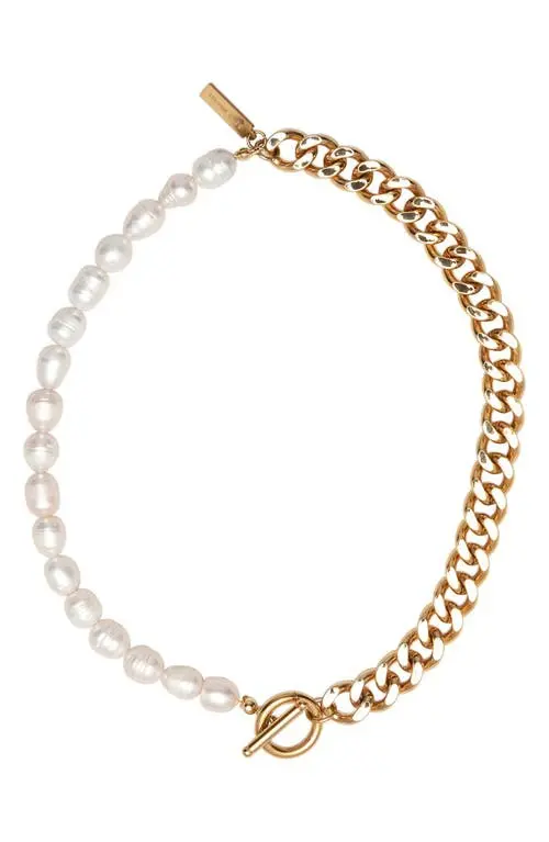 ST. MORAN Freshwater Pearl & Curb Chain Necklace - White/gold