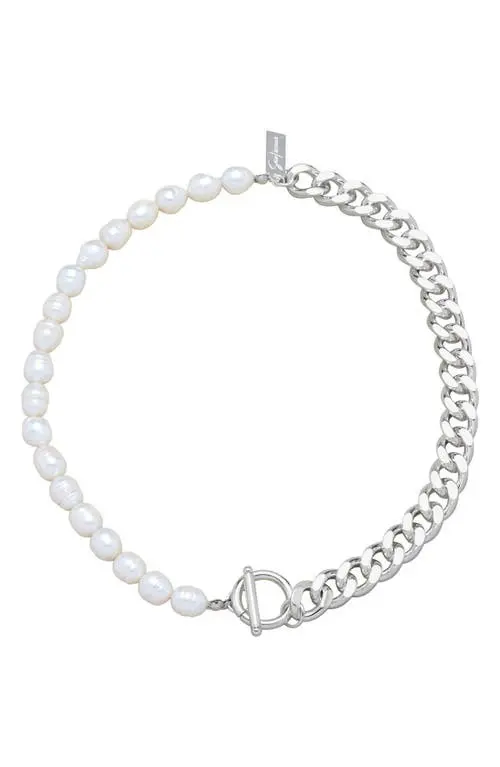 ST. MORAN Freshwater Pearl & Curb Chain Necklace - White/silver