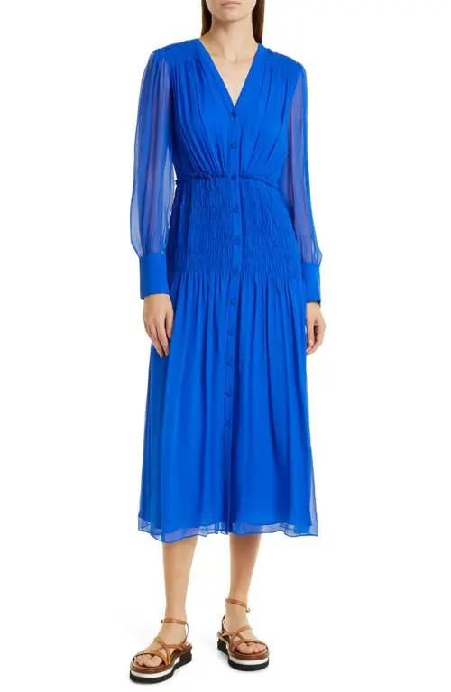 sachin and babi light blue dress Cherry Blossom Printed Puff Sleeve Chiffon Midi Dress Pink M main image 0