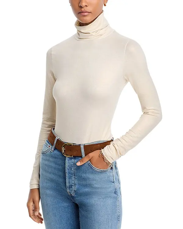 Majestic Filatures Metallic Turtleneck Top - Blanc