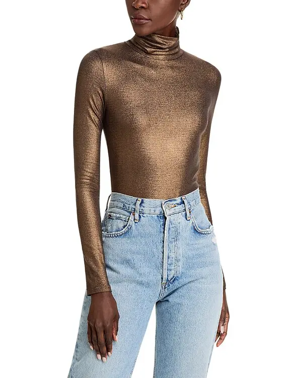 Majestic Filatures Metallic Turtleneck Top - Chocolate