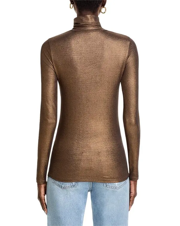 Majestic Filatures Metallic Turtleneck Top - Chocolate