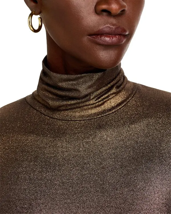 Majestic Filatures Metallic Turtleneck Top - Chocolate