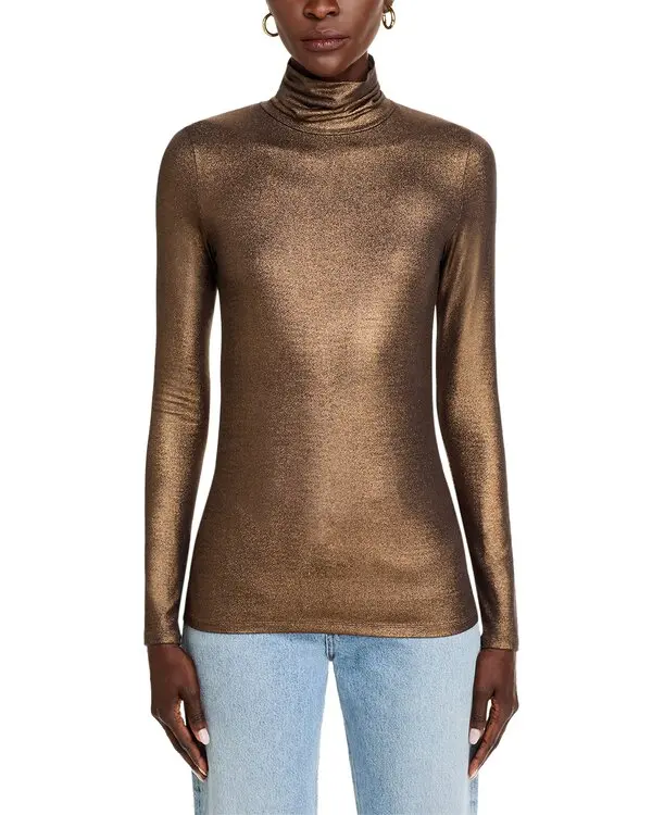 Majestic Filatures Metallic Turtleneck Top - Chocolate