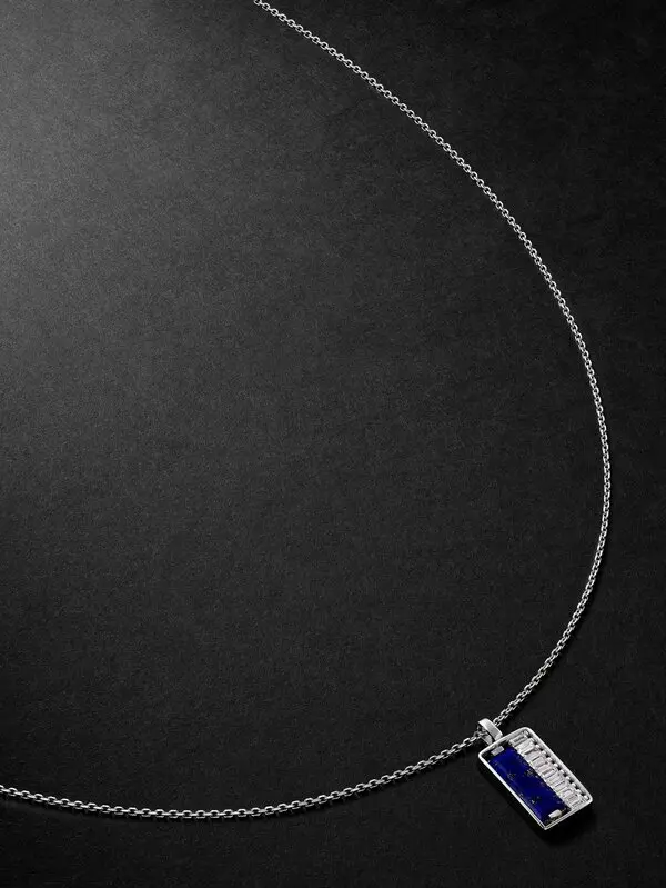 SUZANNE KALAN 18-karat White Gold, Lapis Lazuli And Diamond Pendant Necklace - Blue