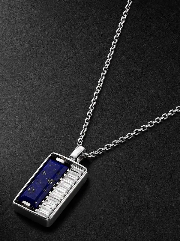 SUZANNE KALAN 18-karat White Gold, Lapis Lazuli And Diamond Pendant Necklace