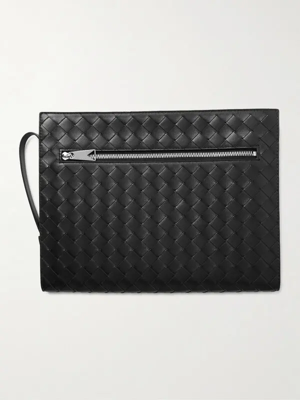 Bottega Veneta Avenue B. Intreciatto Leather Pouch - Black