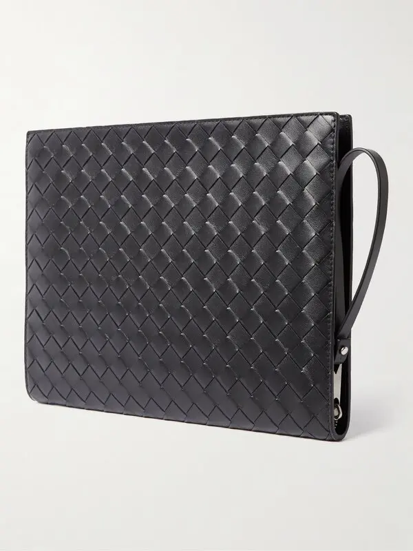 Bottega Veneta Avenue B. Intreciatto Leather Pouch - Black