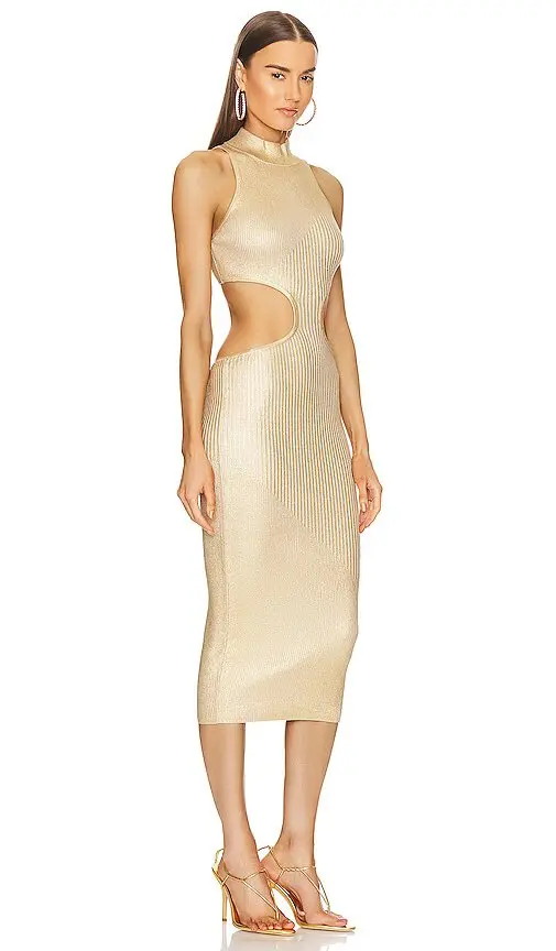 MICHAEL COSTELLO X Calista Cut Out Long Midi Dress In Beige