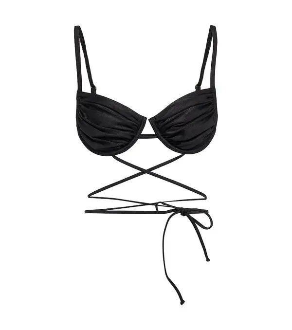 BANANHOT Cherry Ruched Bikini Top - Black