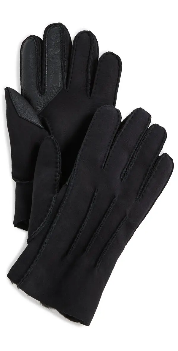 UGG Contrast Sheepskin Leather Gloves - Black