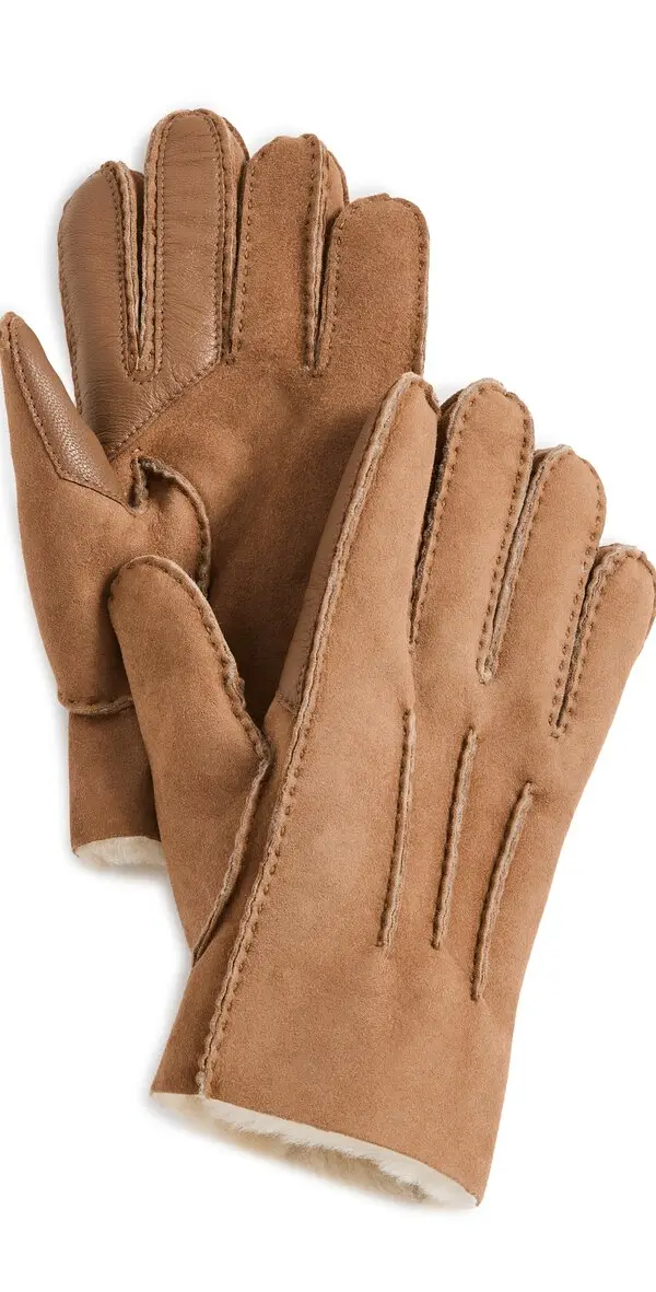 UGG Contrast Sheepskin Leather Gloves - Chestnut Brown