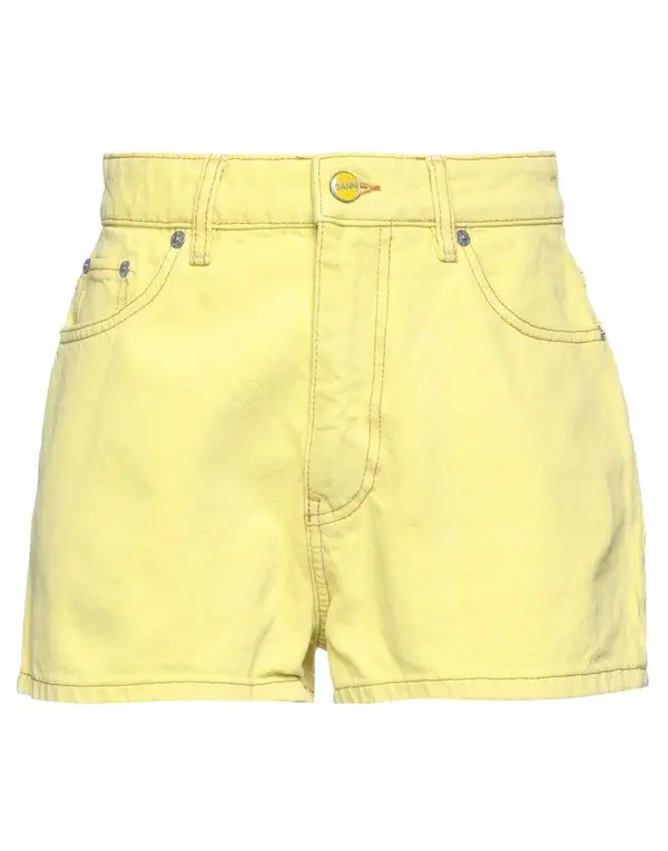 GANNI Organic Cotton Denim Shorts - Yellow