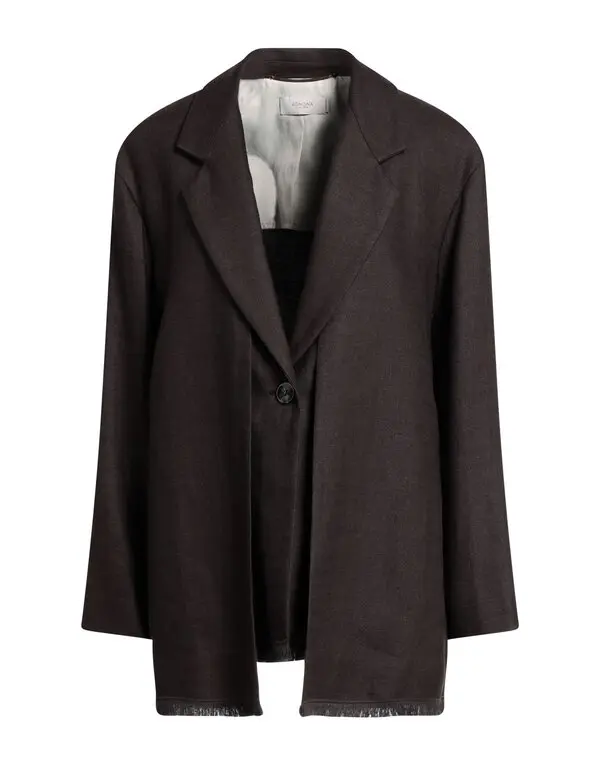 Agnona Linen And Silk Blazer With Fringes - Dark Brown