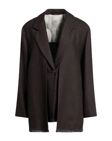 Agnona Linen And Silk Blazer With Fringes - Dark Brown