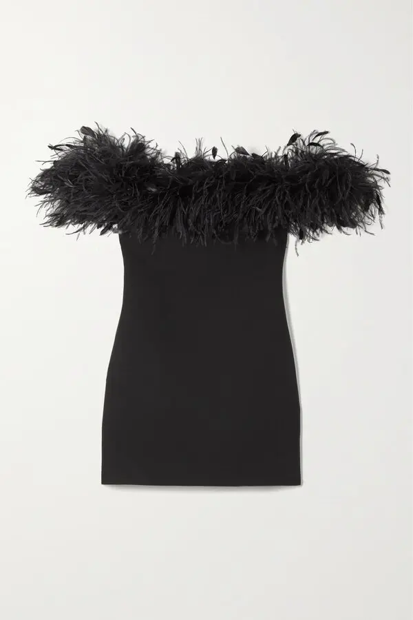 Valentino Garavani Feather-trimmed Mini Dress - Black