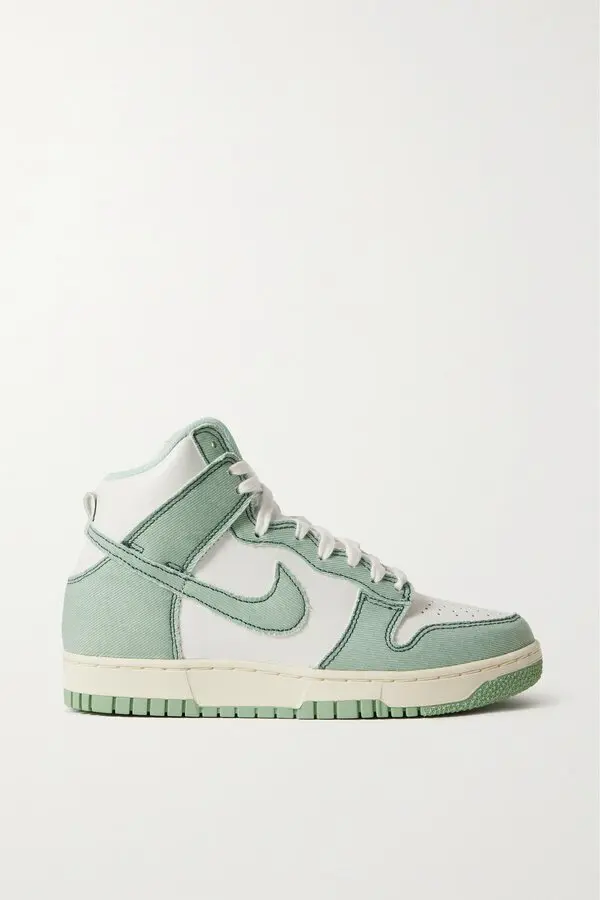 Nike Dunk 1985 Topstitched Denim And Leather High-top Sneakers - Green