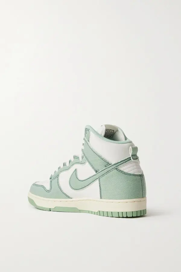Nike Dunk 1985 Topstitched Denim And Leather High-top Sneakers - Green