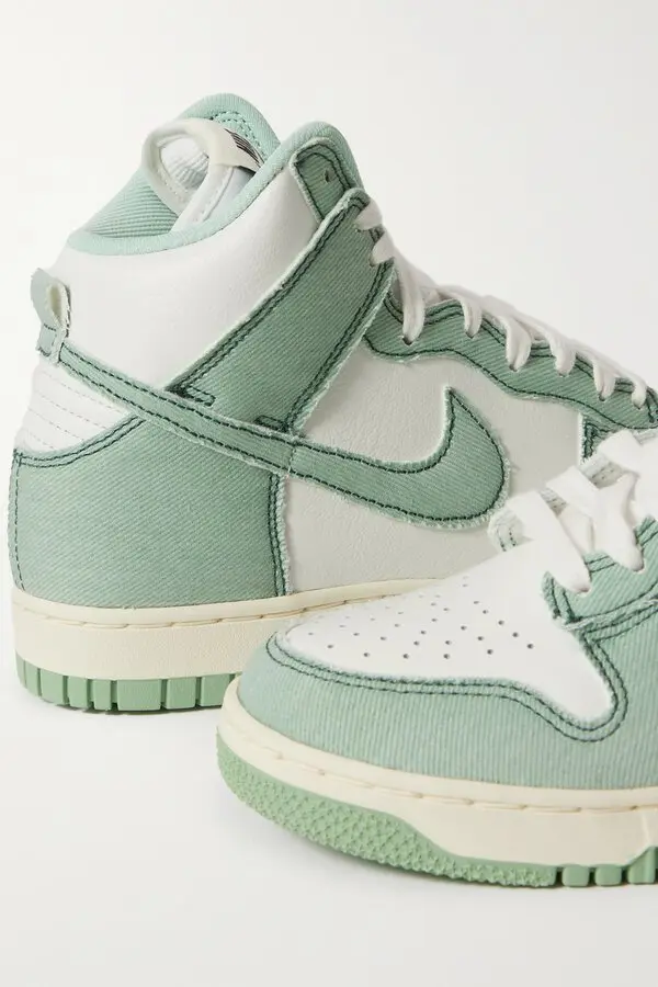 Nike Dunk 1985 Topstitched Denim And Leather High-top Sneakers - Green