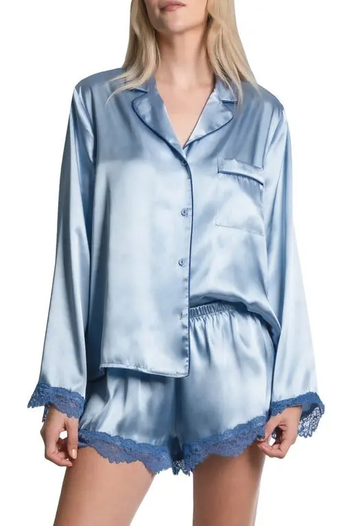 IN BLOOM BY JONQUIL Felicity Lace Trim Long Sleeve Satin Shorts Pajamas - Chambray