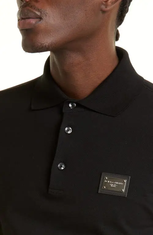 Dolce & Gabbana Logo Plate Cotton Piqué Polo - Black