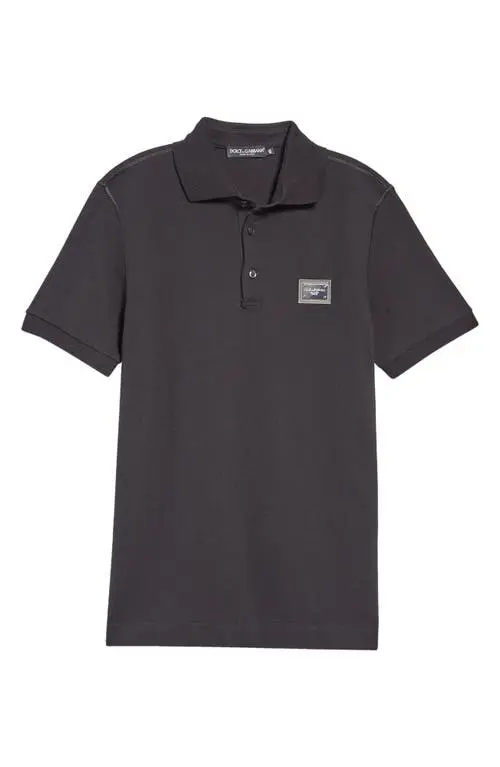Dolce & Gabbana Logo Plate Cotton Piqué Polo - Black