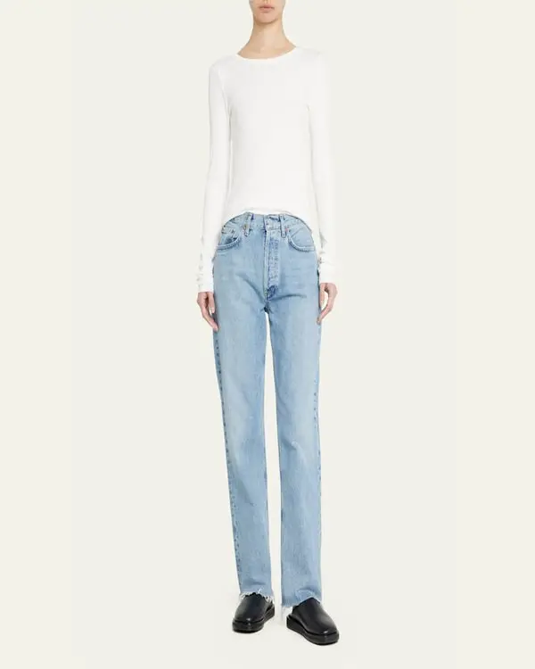 Eterne Long-sleeve Fitted Crewneck Top - Cream