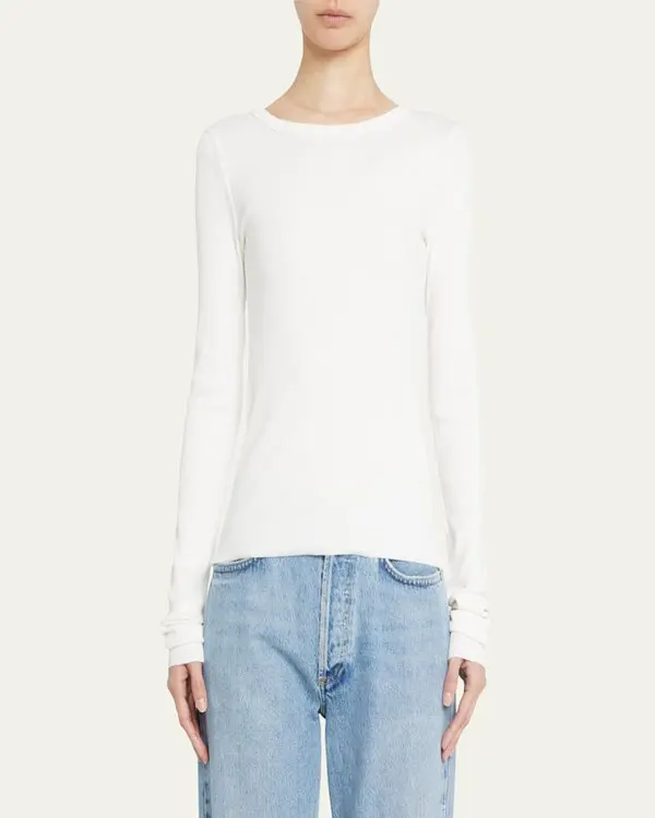 Eterne Long-sleeve Fitted Crewneck Top - Cream
