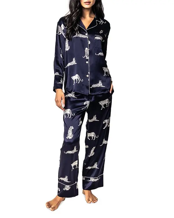 PETITE PLUME Mulberry Silk Panther De Nuit Pajama Set - Navy