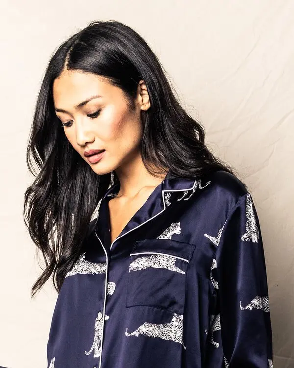 PETITE PLUME Mulberry Silk Panther De Nuit Pajama Set - Navy