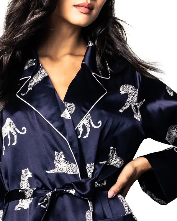 PETITE PLUME Panthere De Nuit Printed Mulberry Silk Robe