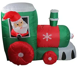 NORTHLIGHT 4.5' Inflatable Santa On Locomotive Rain Decor - One-color