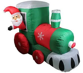 NORTHLIGHT 4.5' Inflatable Santa On Locomotive Rain Decor