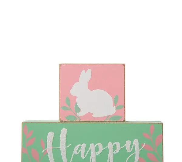 GLITZHOME Happy Easter Pastel Stacked Blocks Ta Le Top Decor