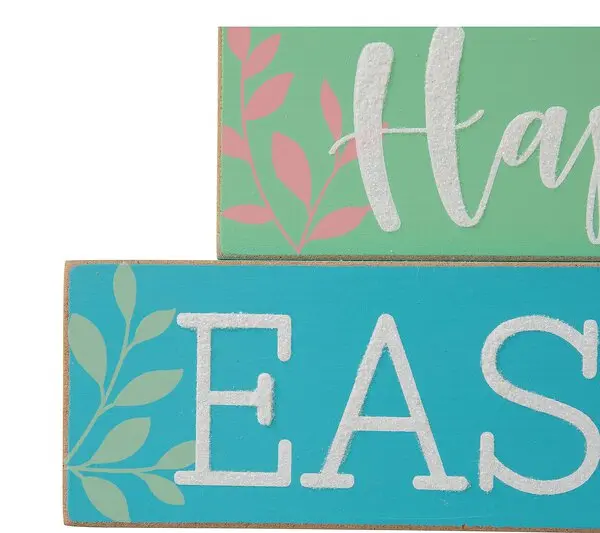 GLITZHOME Happy Easter Pastel Stacked Blocks Ta Le Top Decor