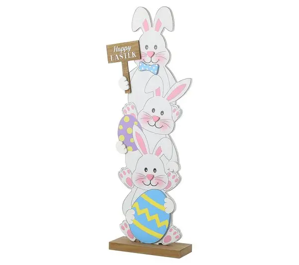 GLITZHOME The Stacked Bunny Family Easter Porch Decor - One-color