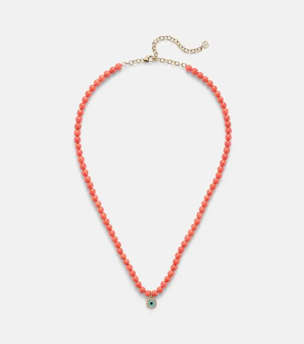 SYDNEY EVAN Evil Eye Beaded Necklace - Orange