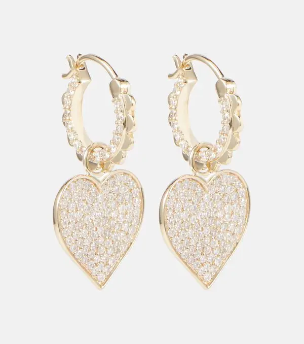 SYDNEY EVAN 14kt Scalloped Heart Charm Hoop Earrings With Diamonds - Gold