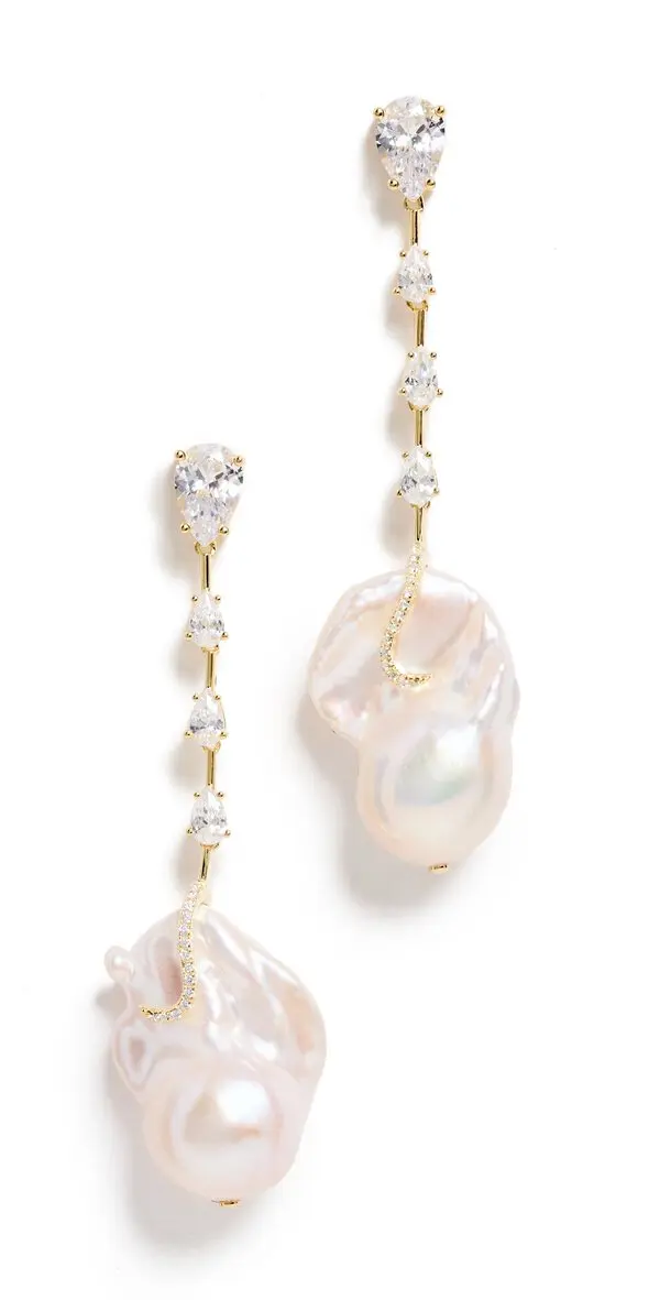 BY ADINA EDEN 14k Dangling Baroque Pearl Stud Earrings - Gold