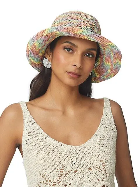 Lele Sadoughi Rainbow Raffia Bucket Hat - Pastel | Editorialist display picture 1