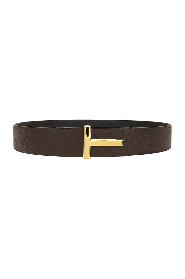 TOM FORD Small Grain Calf T Belt - Chocolate & Black