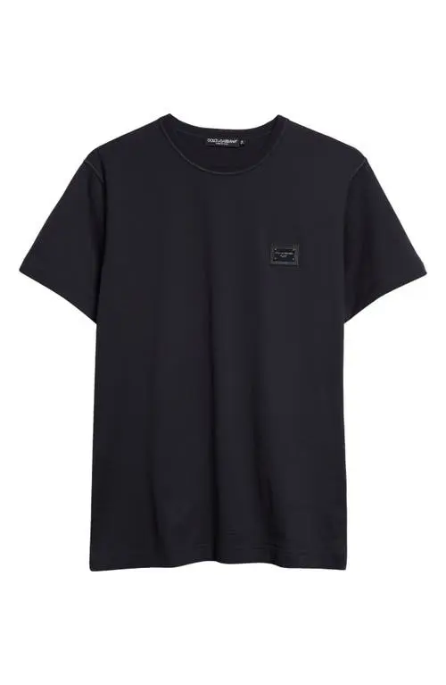 Dolce & Gabbana Logo Plate Crewneck Cotton T-shirt - Very Dark Blue