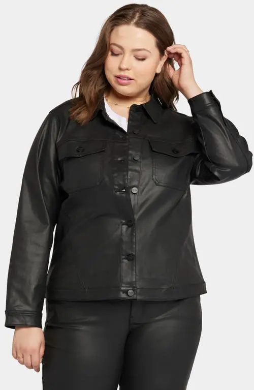 NYDJ Coated Stretch Denim Trucker Jacket - Black Coated