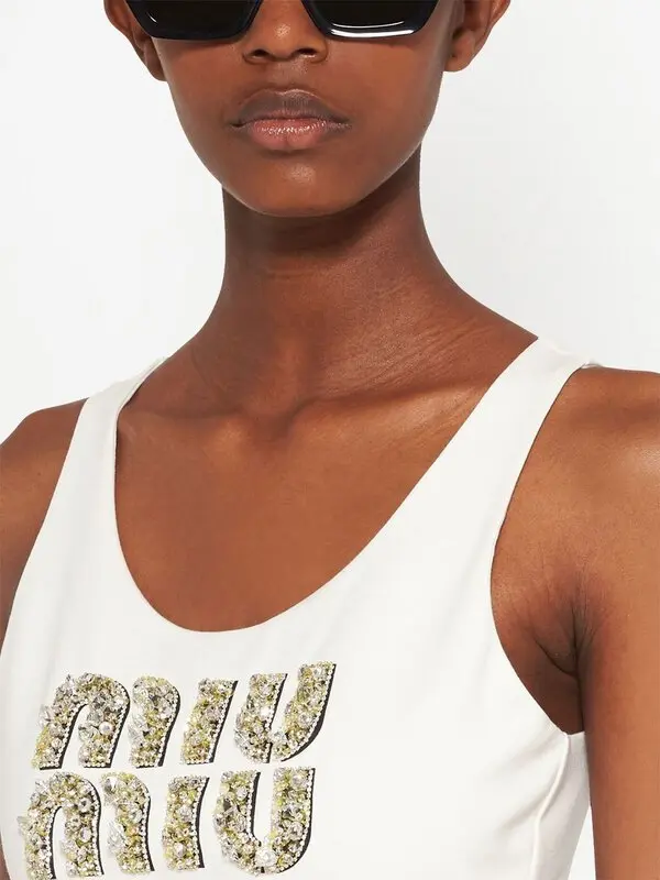 Miu Miu Ogo-embeished Crop Top - White/multicolour