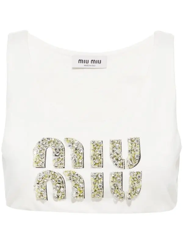 Miu Miu Ogo-embeished Crop Top - White/multicolour