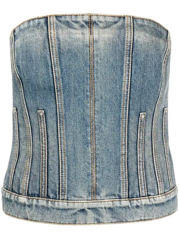 Alexander McQueen Strapless Denim Top