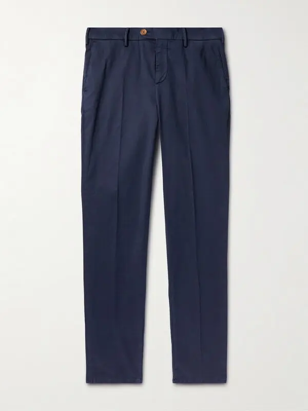 Brunello Cucinelli Slim-fit Stretch-cotton Gabardine Trousers - Blue