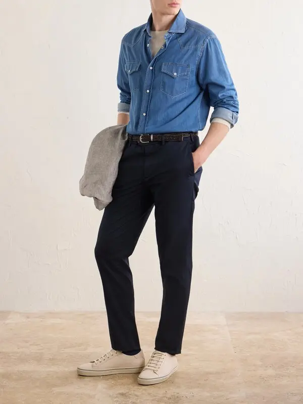 Brunello Cucinelli Slim-fit Stretch-cotton Gabardine Trousers - Blue