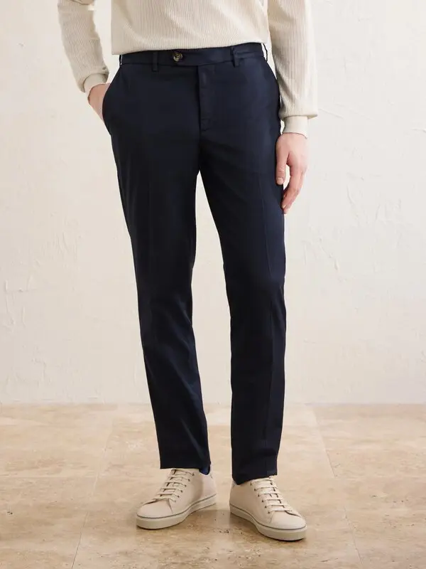 Brunello Cucinelli Slim-fit Stretch-cotton Gabardine Trousers - Blue